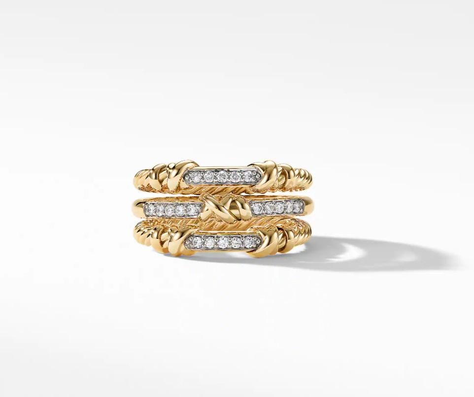 David Yurman Petite Helena Three Row Ring in Gold with Diamonds For ...
