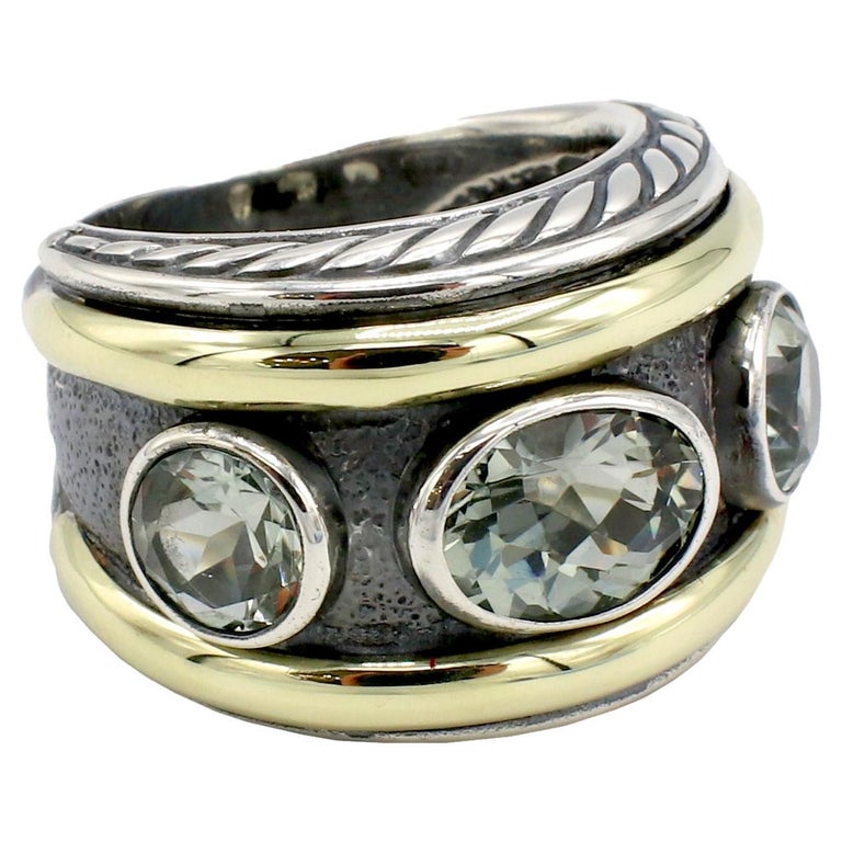 David Yurman Renaissance 3 Stone Prasiolite Sterling Silver and Gold ...