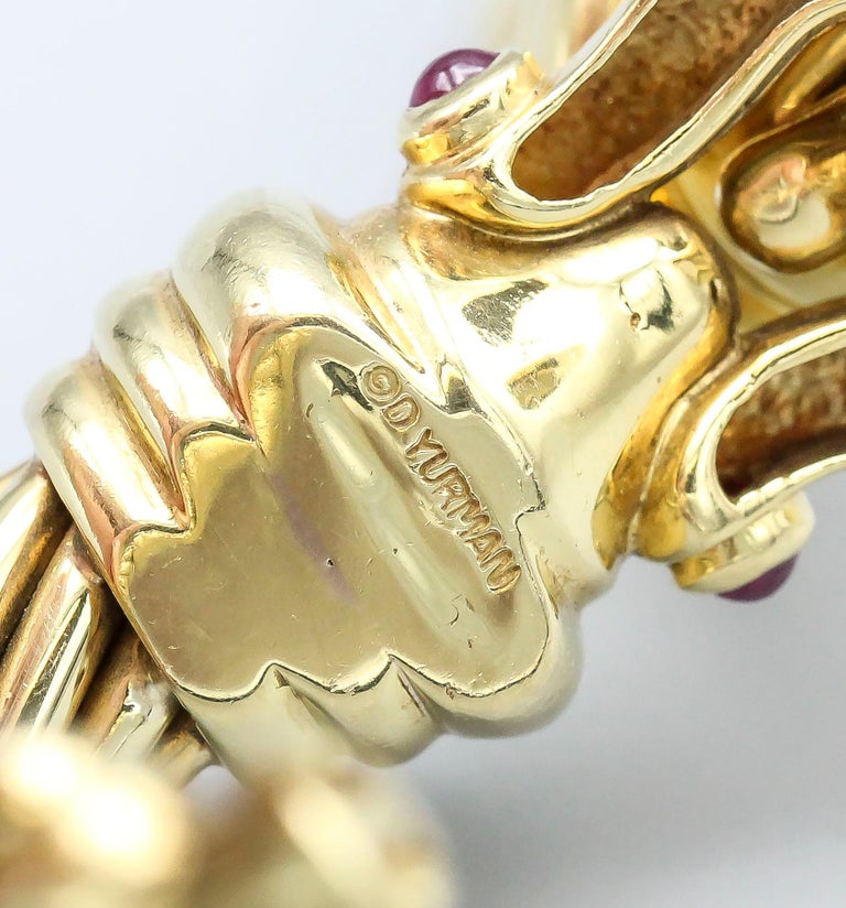 David Yurman Ruby and 18 Karat Yellow Gold Cable Buckle Bracelet at 1stDibs