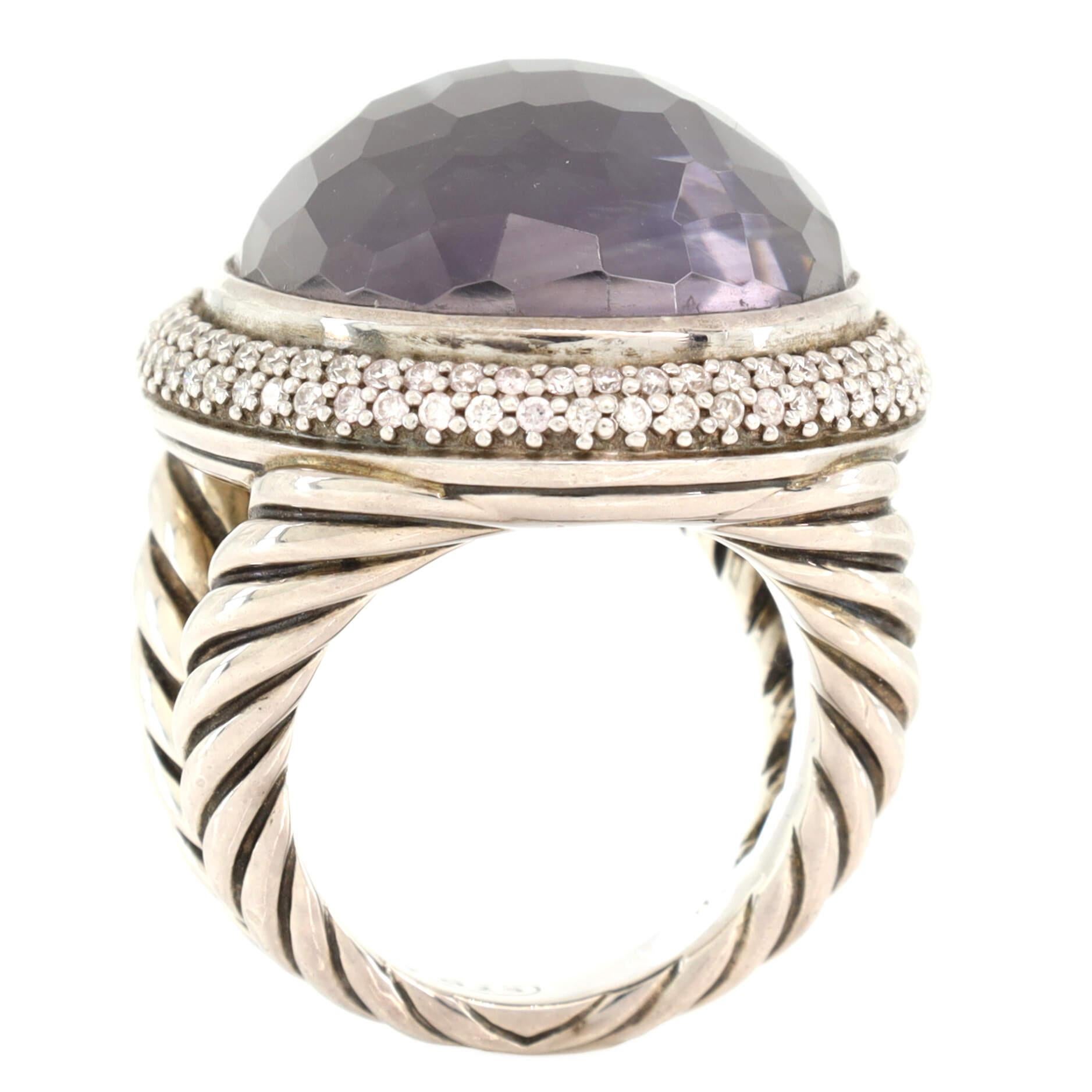 David Yurman Signature Oval Ring Sterling Silver with Onyx and Diamonds ...