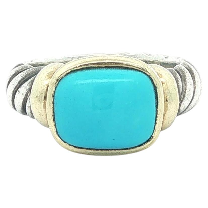 David Yurman Silver and 14k Gold Cushion Turquoise Classic Cable Ring ...