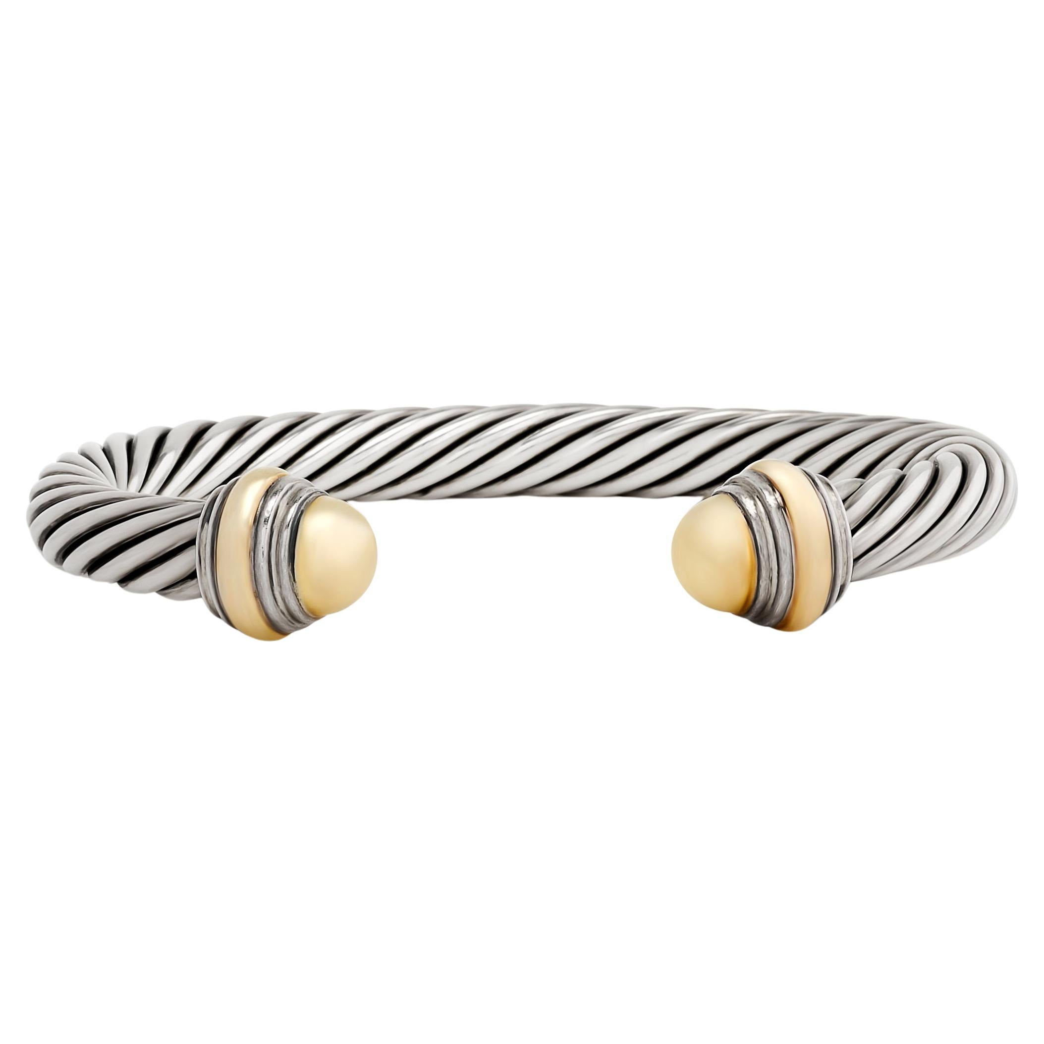 David Yurman Silver and 14K Yellow Gold Caps Cable Cuff Bracelet For ...