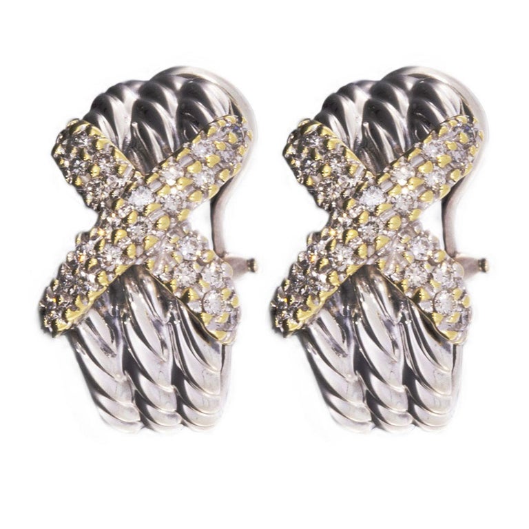 David Yurman Silver and Gold Pave Diamond "X" Crossover Triple Cable ...