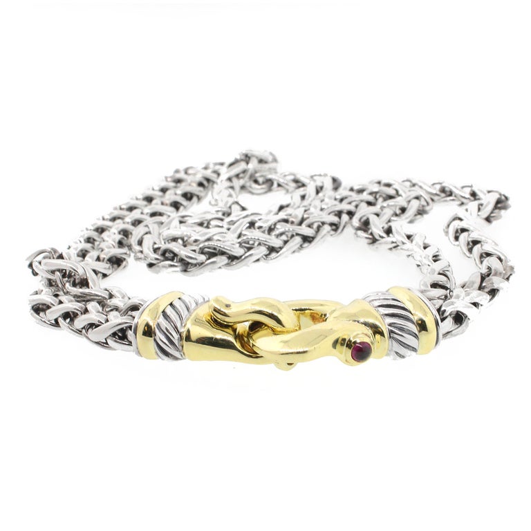 David Yurman Silver and Solid 14 karat Gold Double Wheat Chain Buckle ...