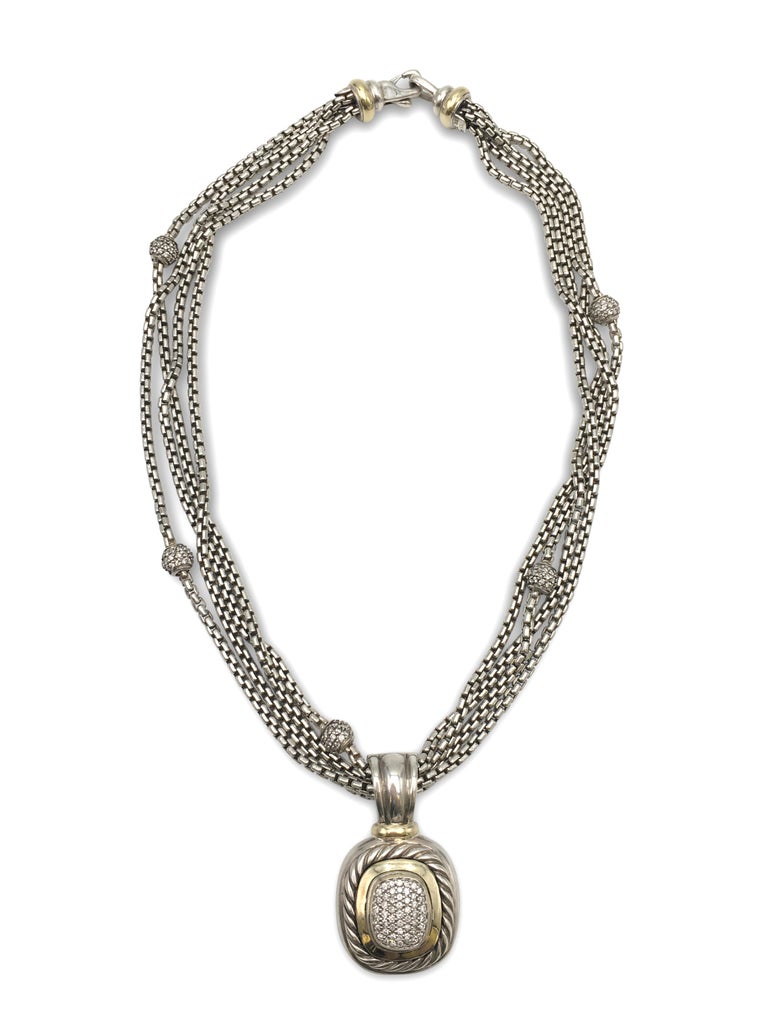 David Yurman Silver Gold and Diamond Pendant Necklace at 1stDibs ...