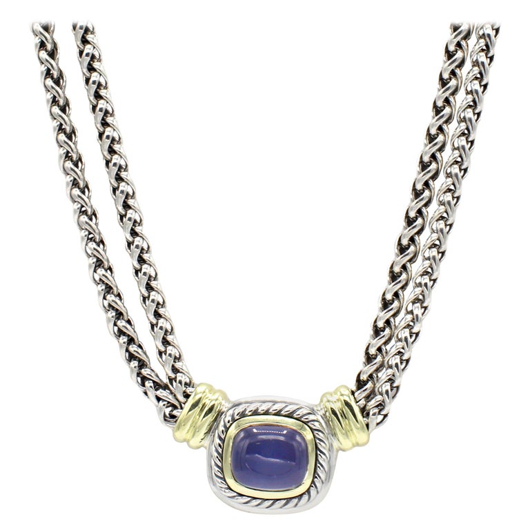 David Yurman Silver and Gold Chalcedony Double Wheat Chain Pendant ...