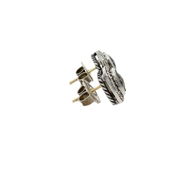 David Yurman Smoky Quartz and Diamond Two-Tone Earrings For Sale at 1stDibs