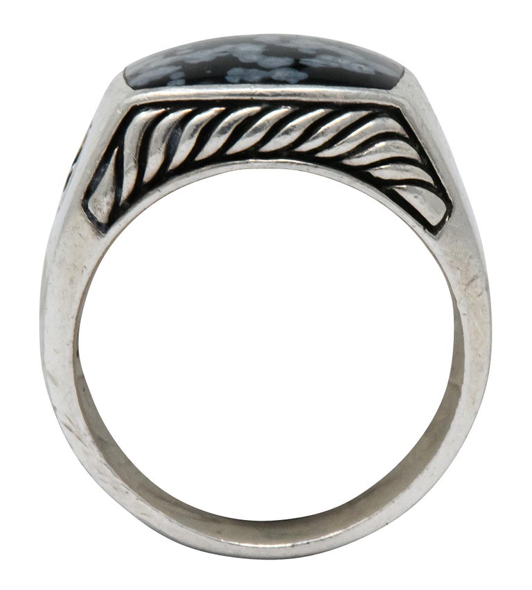 David Yurman Snowflake Obsidian Sterling Silver Men's Exotic Stone Ring ...