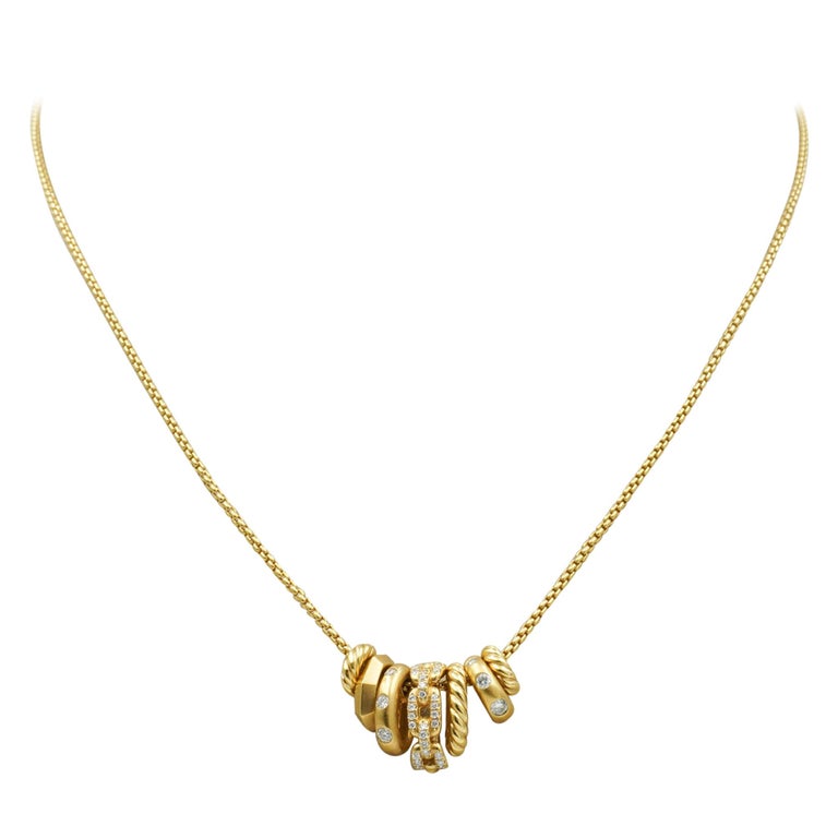 David Yurman Stax Rondelle Diamond Pave Pendant in 18k Yellow Gold ...