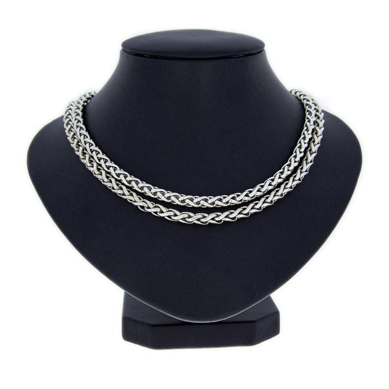 David Yurman Silver and Gold Diamond Buckle Double Wheat Chain Necklace ...