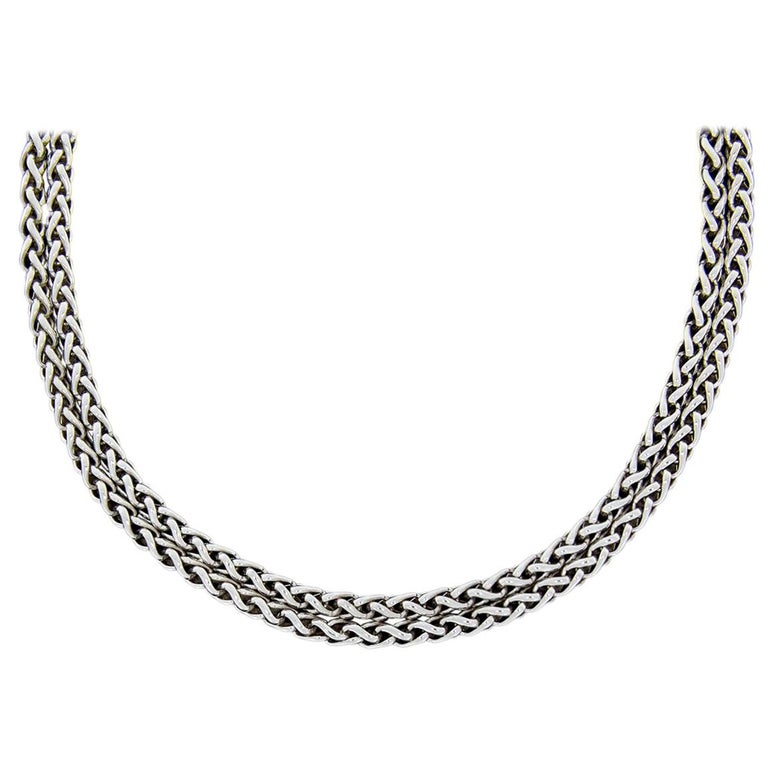 David Yurman Silver and Gold Diamond Buckle Double Wheat Chain Necklace ...