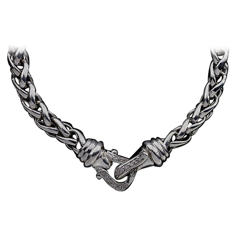 David Yurman Sterling Silver 0.32ct Diamond Buckle Classic Wheat Chain ...