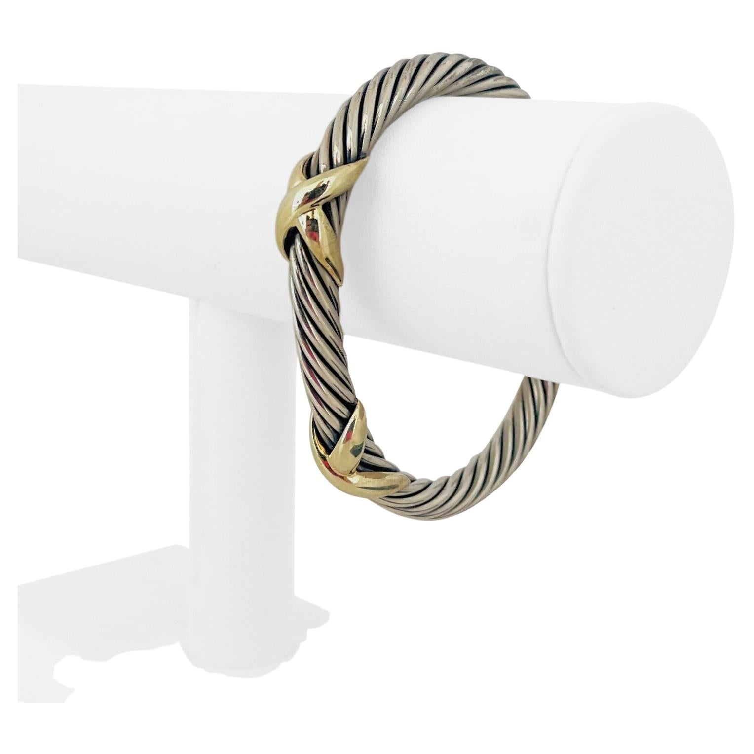 David Yurman Sterling Silver 18 Karat Gold Crossover Cuff Bracelet at ...