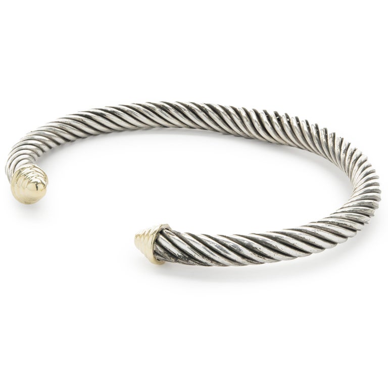 David Yurman Sterling Silver and 14 Karat Yellow Gold Cable Cuff ...