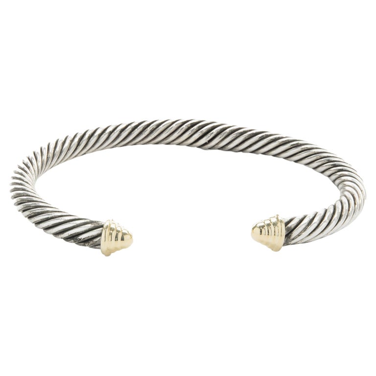 David Yurman Sterling Silver and 14 Karat Yellow Gold Cable Cuff ...