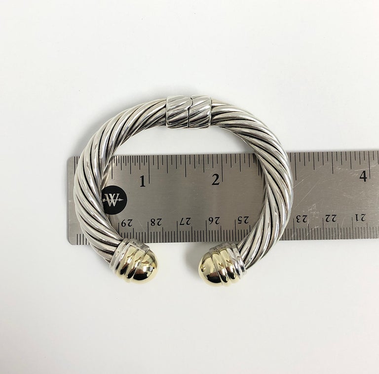 David Yurman Sterling Silver 14K Gold Dome Hinge Cable Cuff Bracelet ...