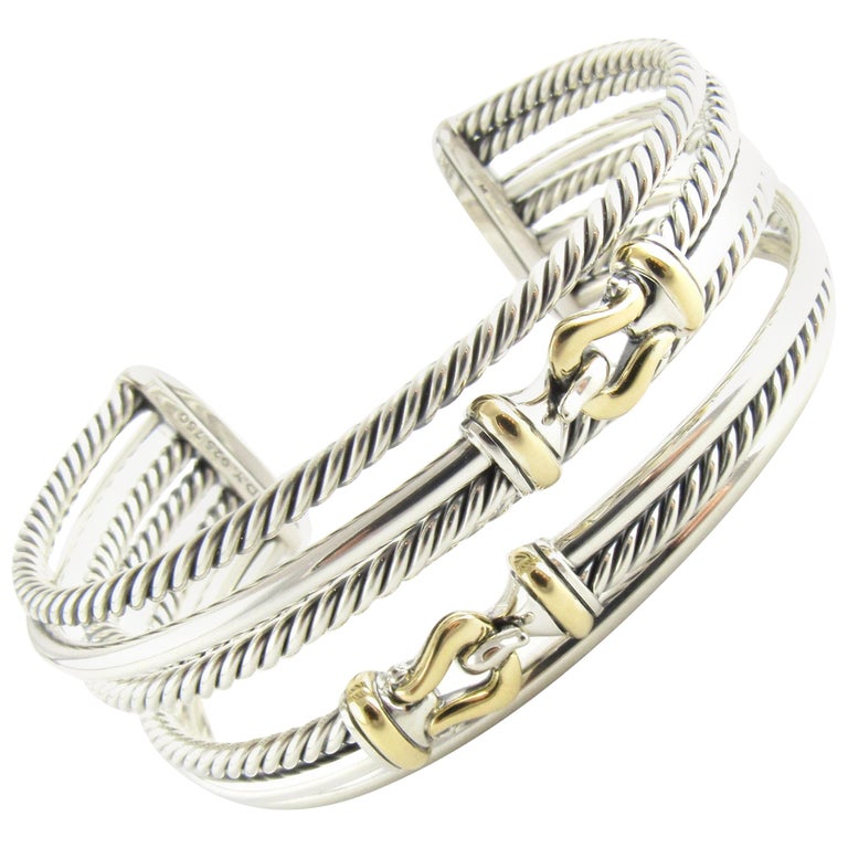 David Yurman Sterling Silver 18 Karat Gold Buckle Crossover Cuff ...