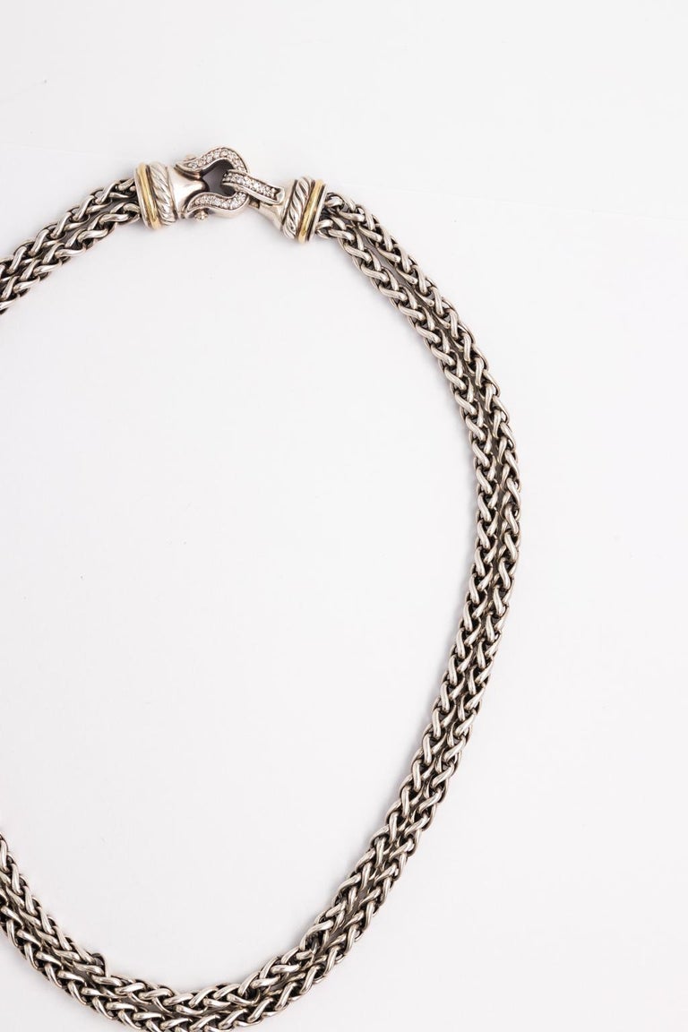 David Yurman Sterling Silver 18k Gold Diamond Double Wheat Chain Buckle ...