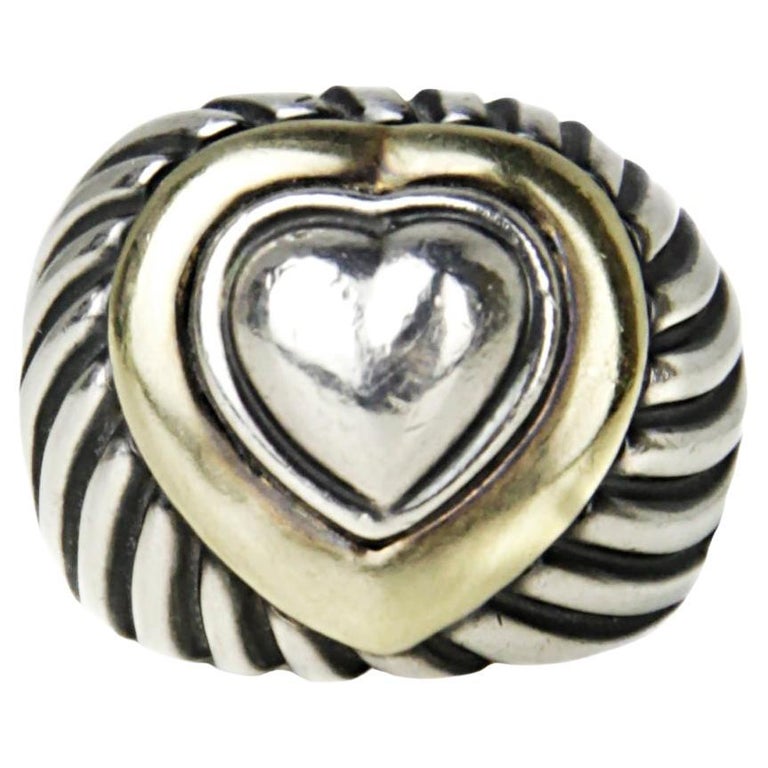 David Yurman Sterling Silver and 18k Gold Heart Cable Ring sz 7 For ...