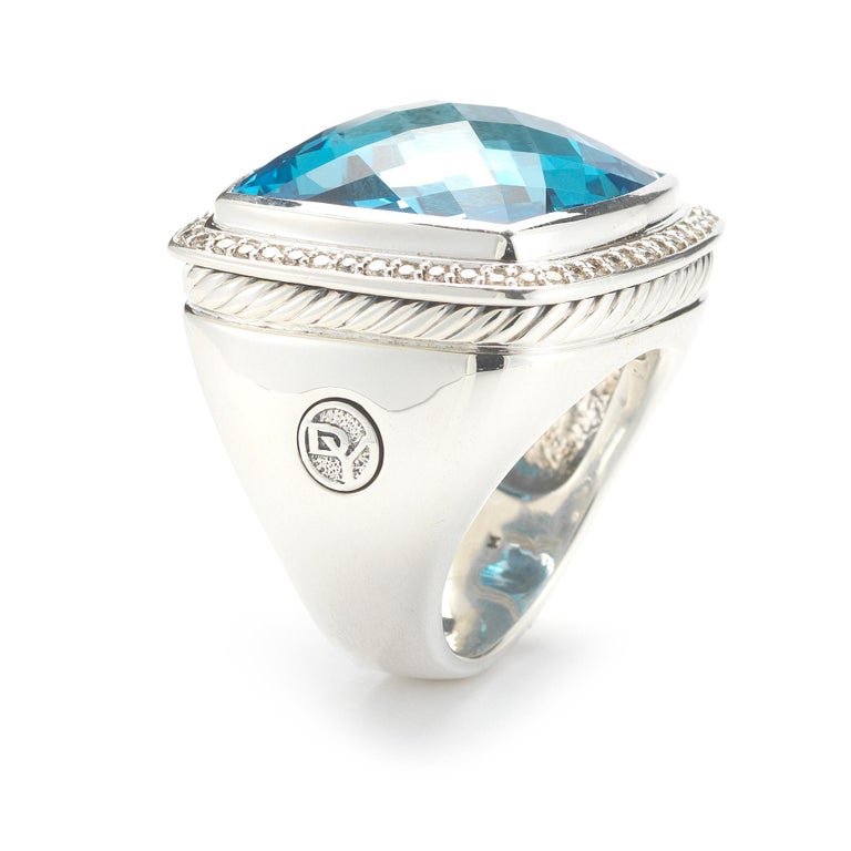David Yurman Sterling Silver Albion Ring with Blue Topaz and Diamonds ...