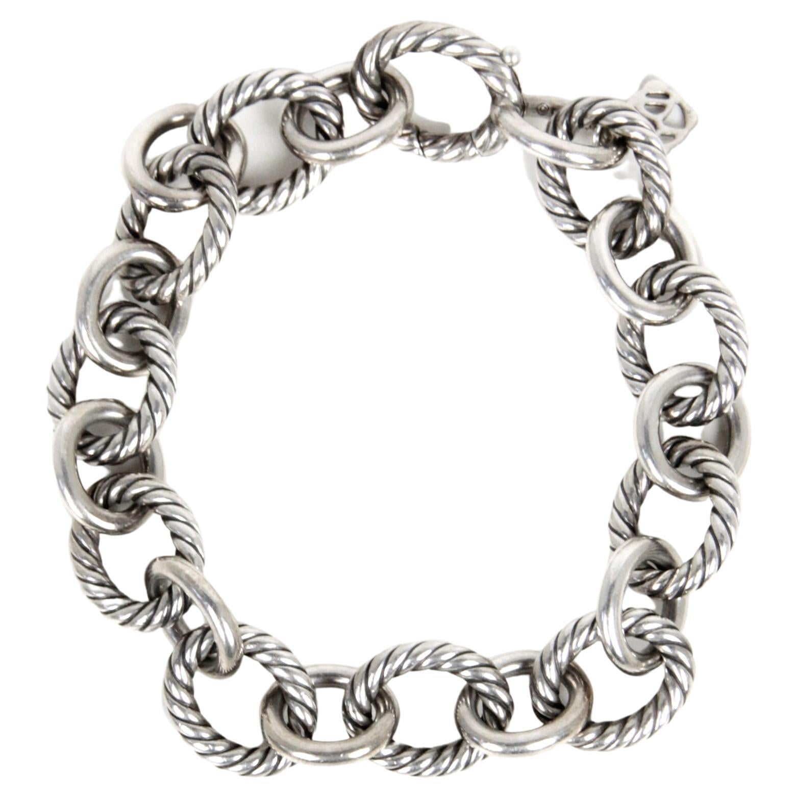 David Yurman Sterling Silver Box Chain Link Bracelet at 1stDibs