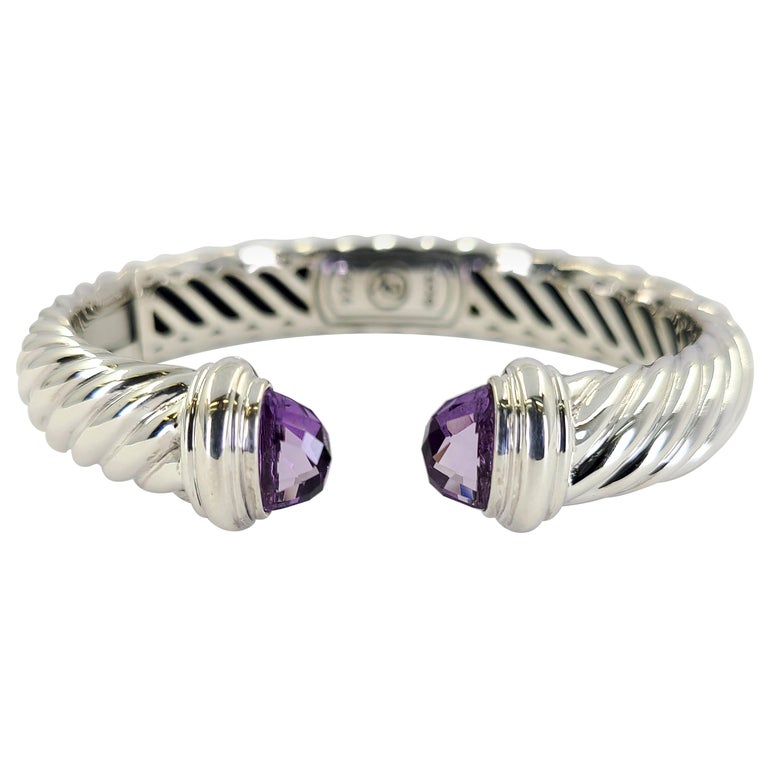 David Yurman Sterling Silver and Amethyst Hinged Cuff Bracelet at 1stDibs