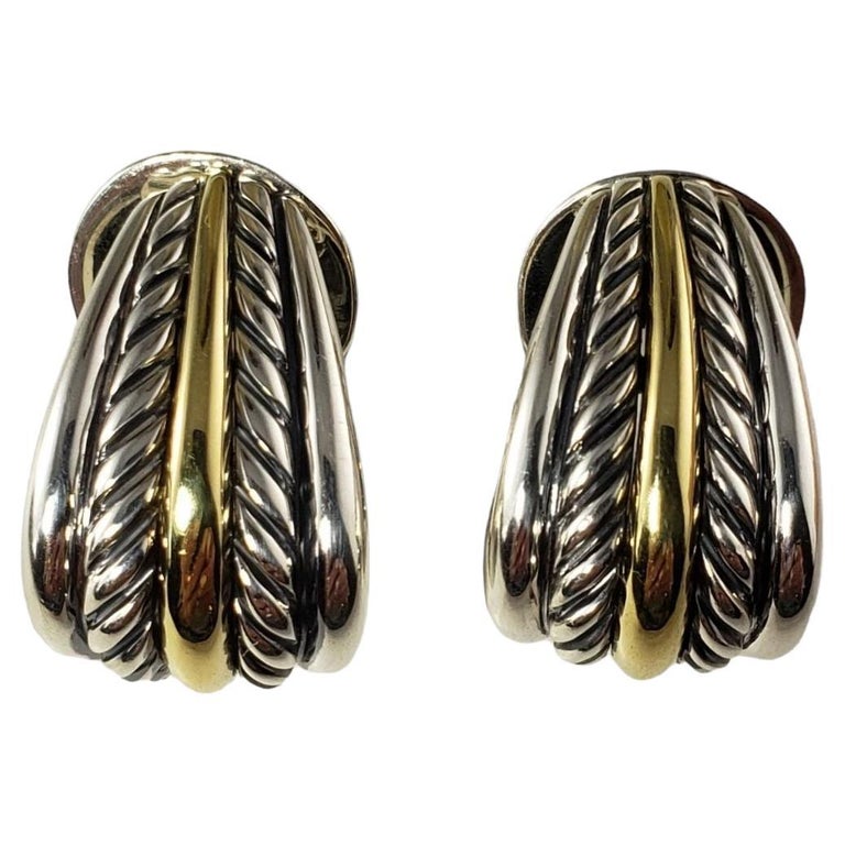 David Yurman Sterling Silver and 18 Karat Yellow Gold Cable Earrings ...