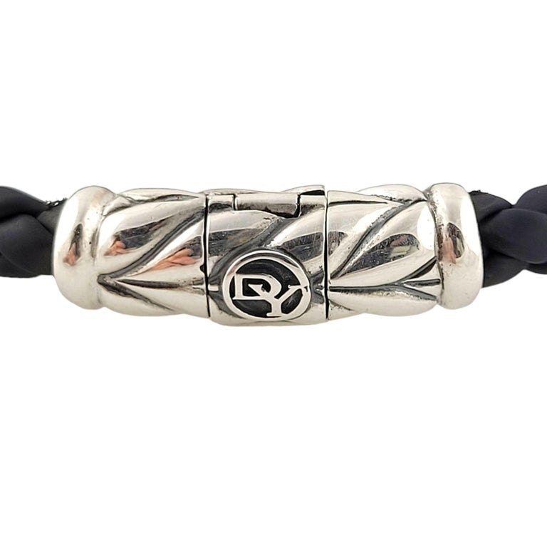 David Yurman Sterling Silver Black Braided Leather Bracelet For Sale at ...