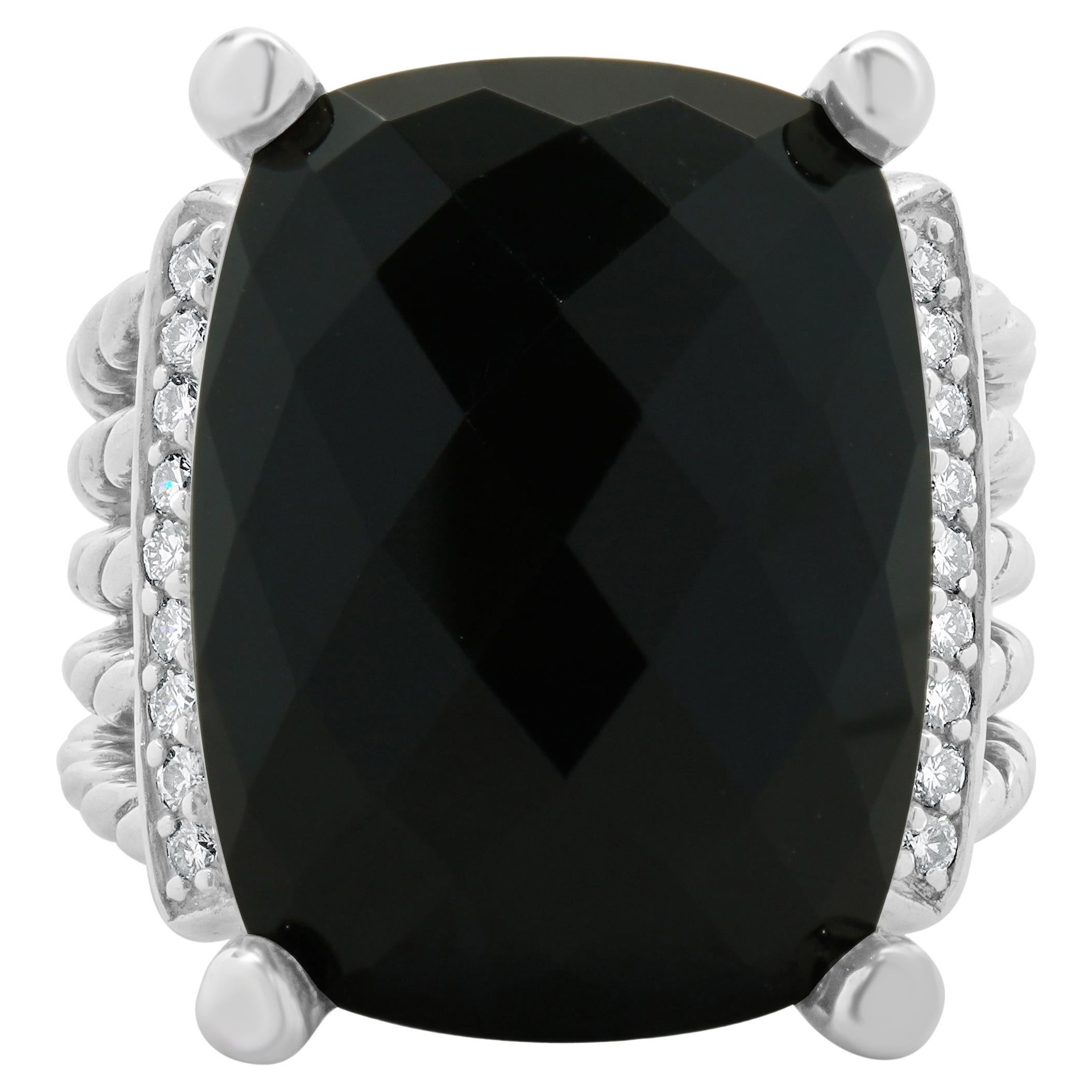 David Yurman 18k Wheaton Ring Faceted Black Onyx Diamonds Yellow Gold ...