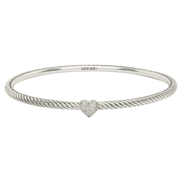 David Yurman Sterling Silver Cable Bangle Bracelet with Pave Diamond ...