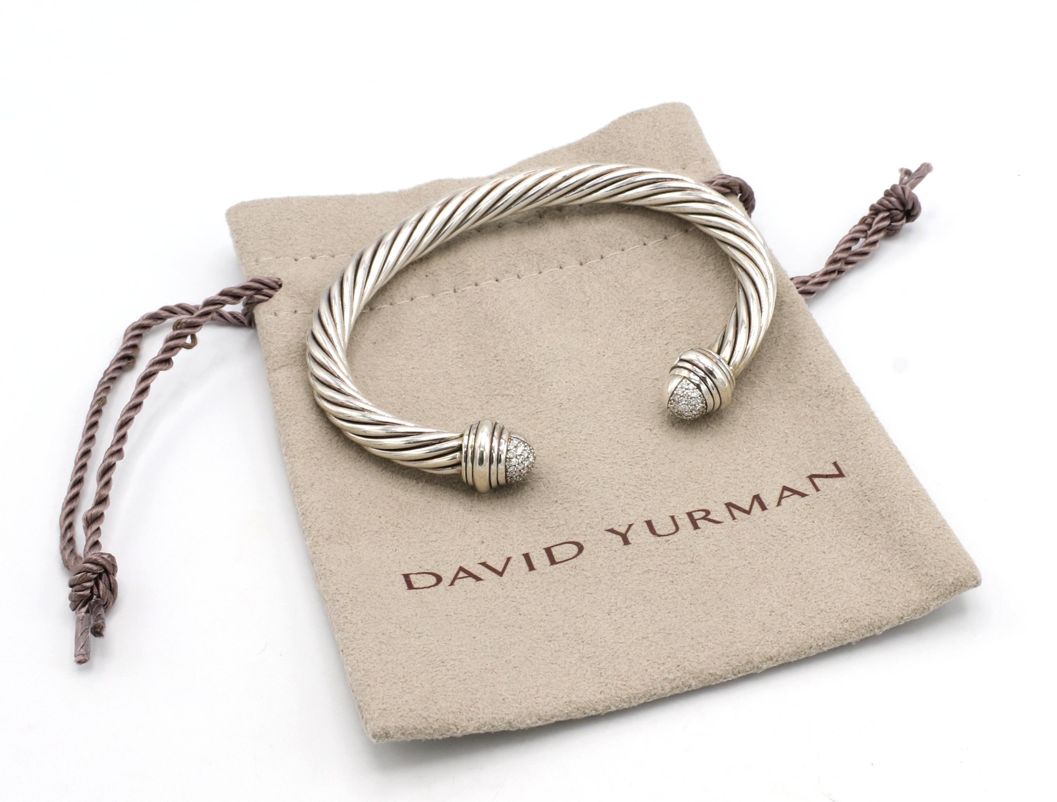 David Yurman Sterling Silver Cable Classic Natural Diamond Dome Bangle ...