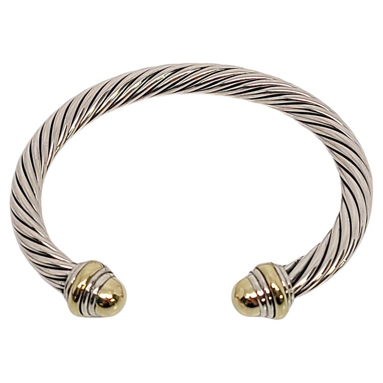 David Yurman Sterling Silver Cable Classics Cuff Bracelet 14K Yellow ...