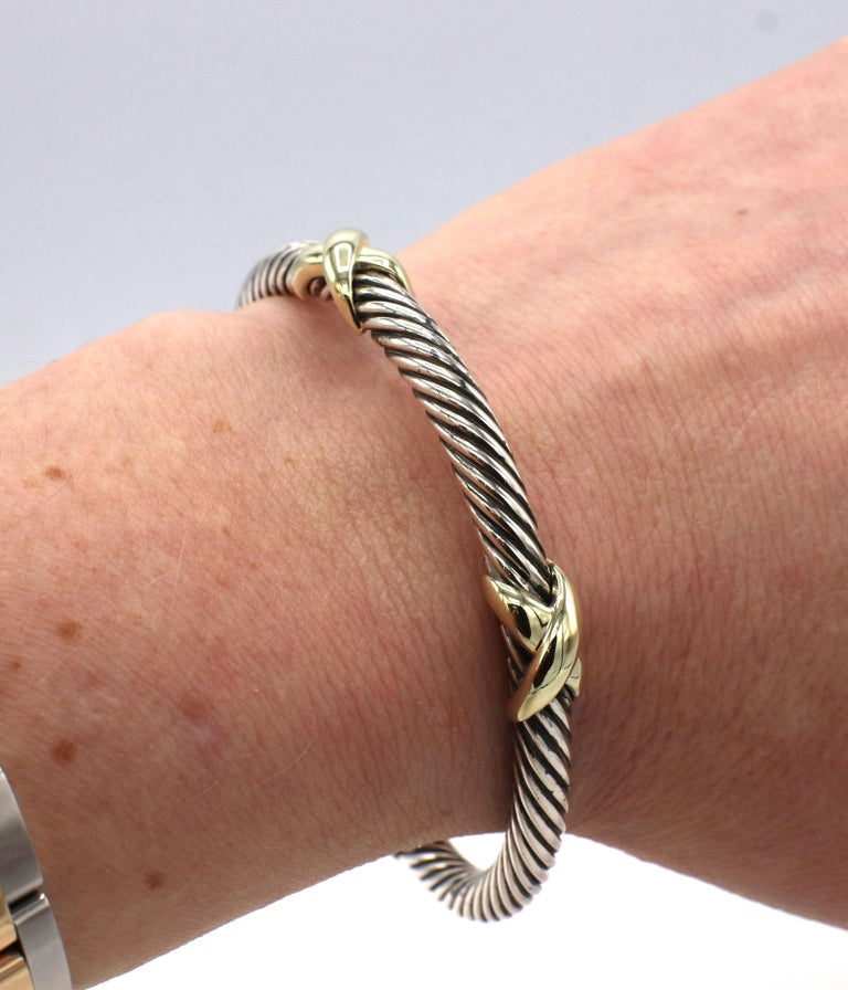 David Yurman Sterling Silver Cable Double X Bangle Bracelet at 1stDibs
