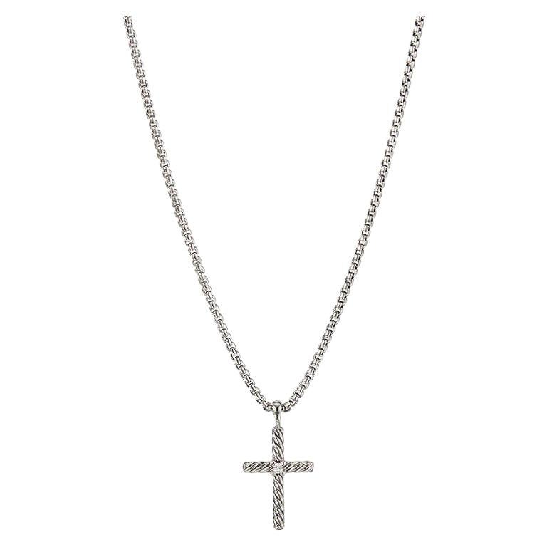 David Yurman Sterling Silver Cross with Diamond Necklace N06545 SSADI20 ...