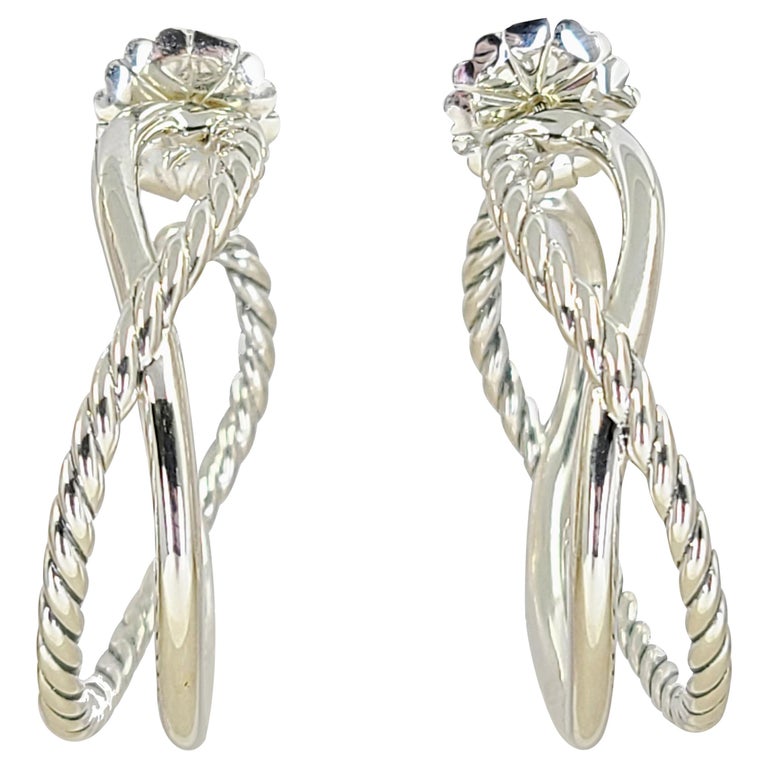 David Yurman Sterling Silver Crossover Hoop Earrings at 1stDibs