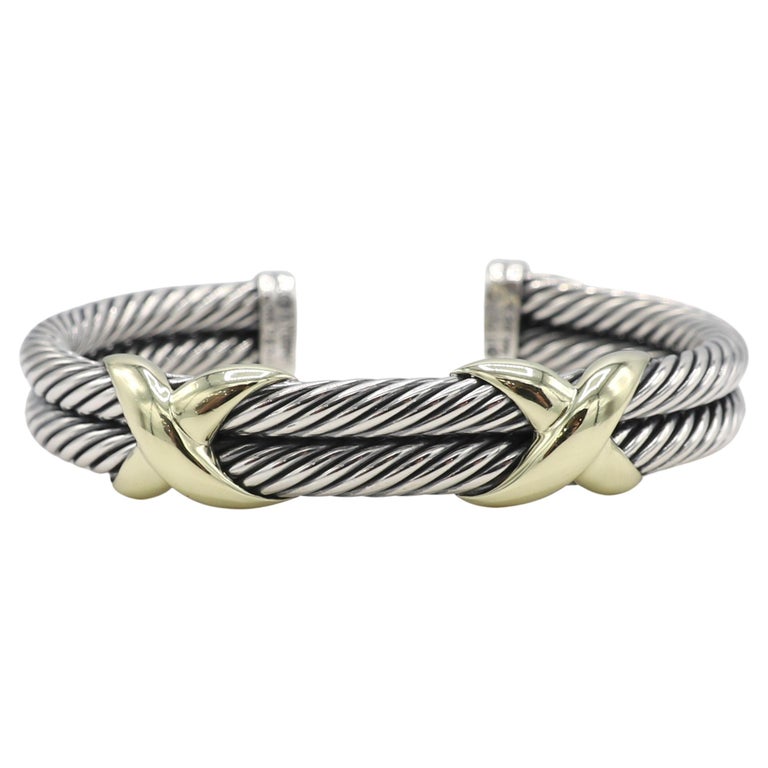 David Yurman Sterling Silver and Gold Double Cable X Cuff Bangle ...