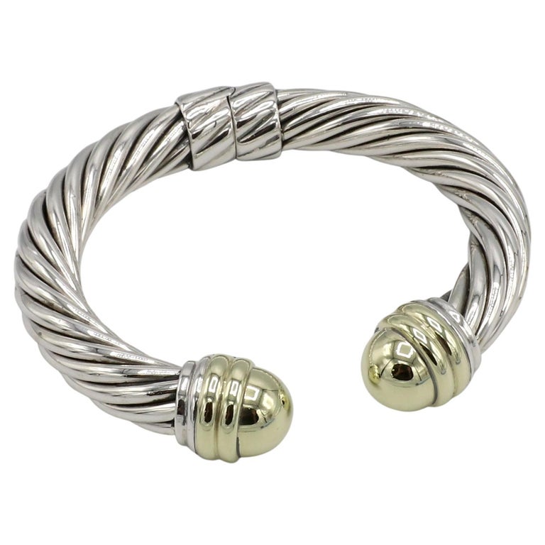 David Yurman Sterling Silver and Gold Hinged Cable Cuff Bangle Bracelet ...