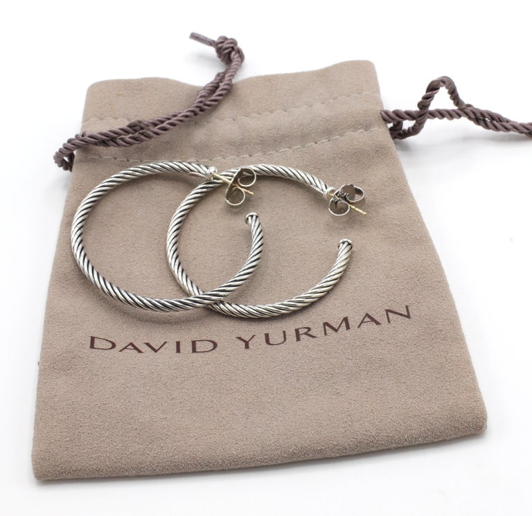 David Yurman Sterling Silver Large Cable Hoop Earrings at 1stDibs
