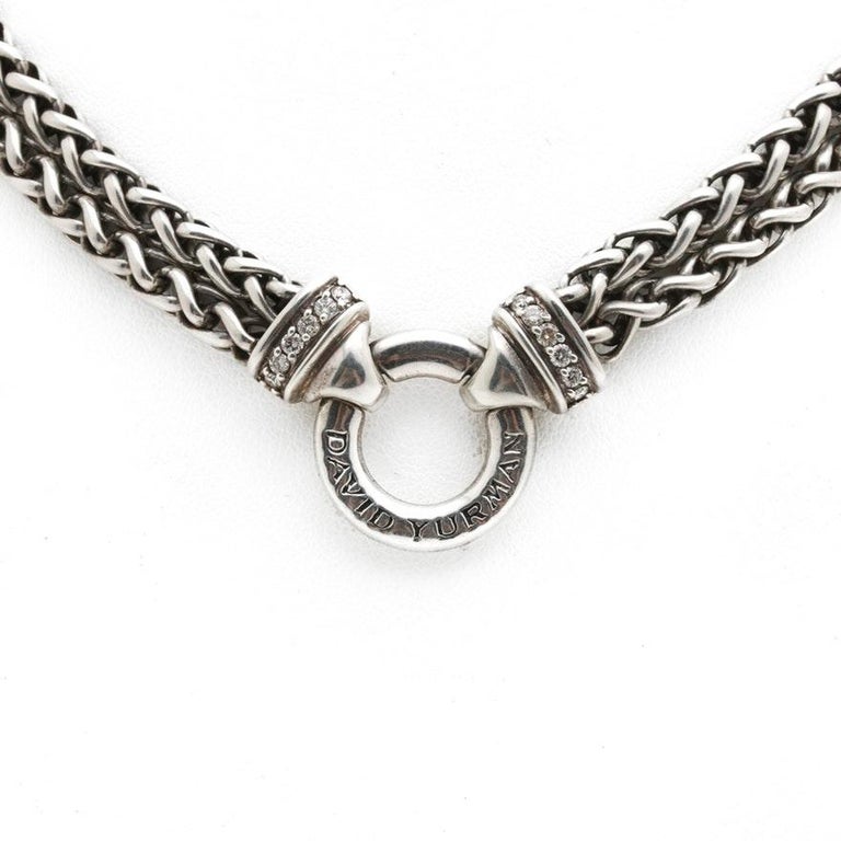 David Yurman Sterling Silver Pave Diamond Double Wheat Chain Necklace ...