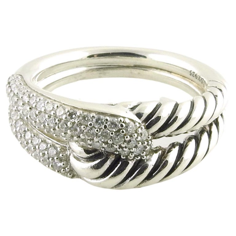 David Yurman Sterling Silver Pave Diamond Labyrinth Band Ring at 1stDibs