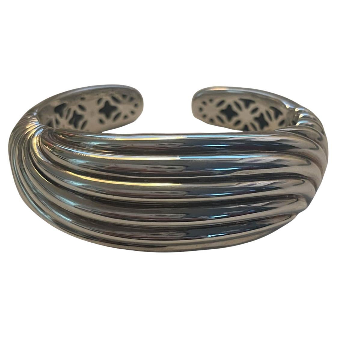 David Yurman Sterling Silver Sculpted Cable Hinge Cuff Bracelet rt $1 ...