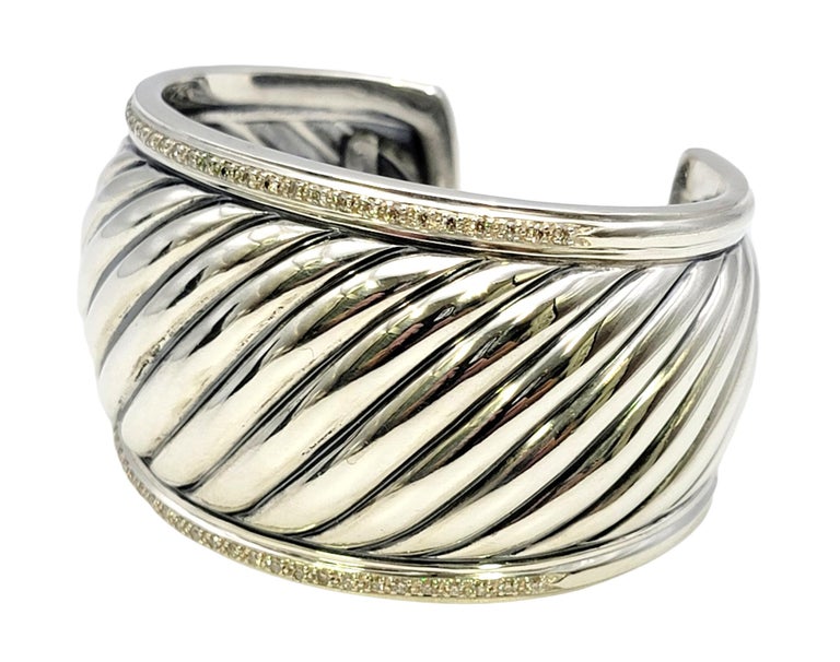 David Yurman Thoroughbred Sculpted Diamond Cable Cuff Bracelet Sterling ...