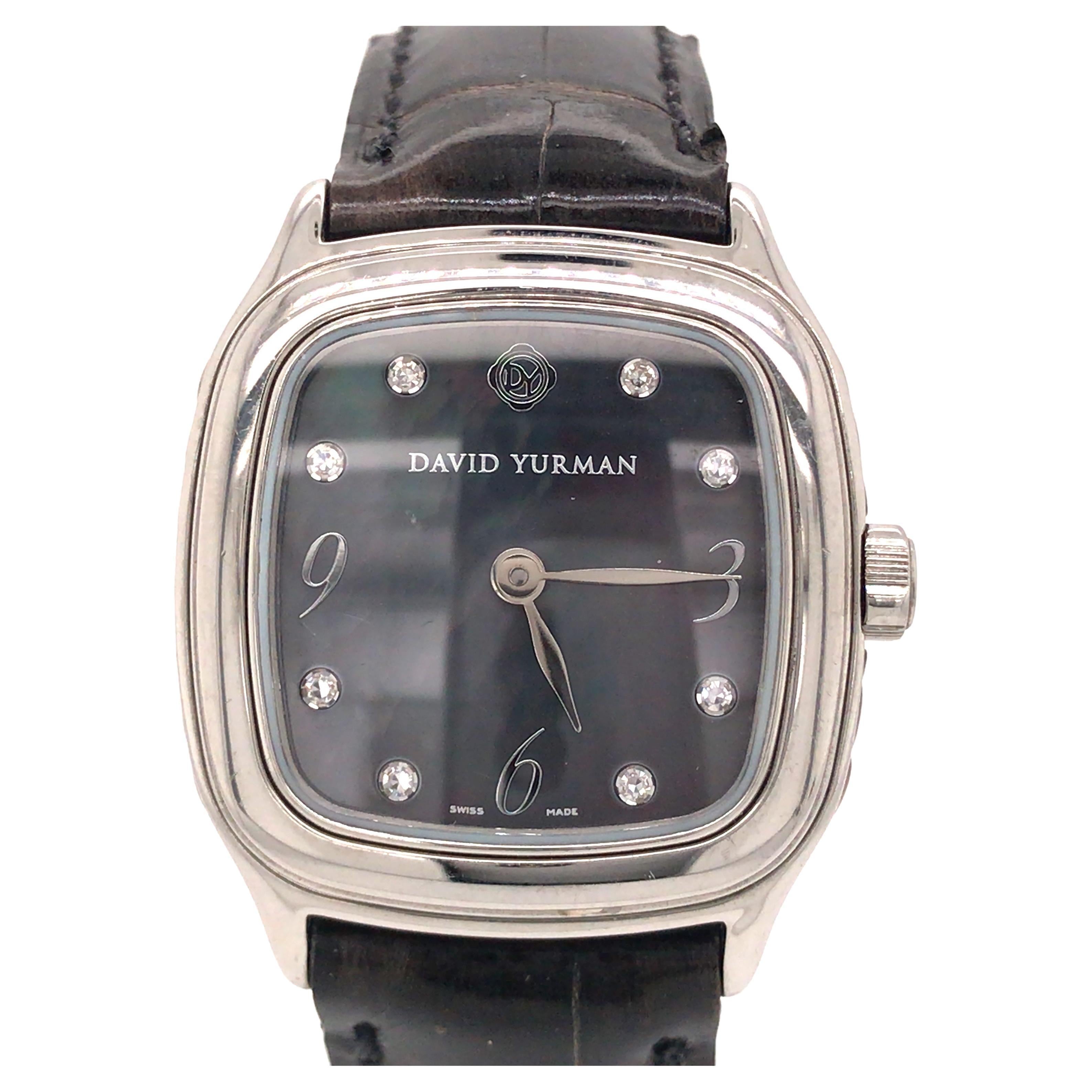 David Yurman Bezel Diamond Watch Cable Bracelet Sterling Silver 14 ...