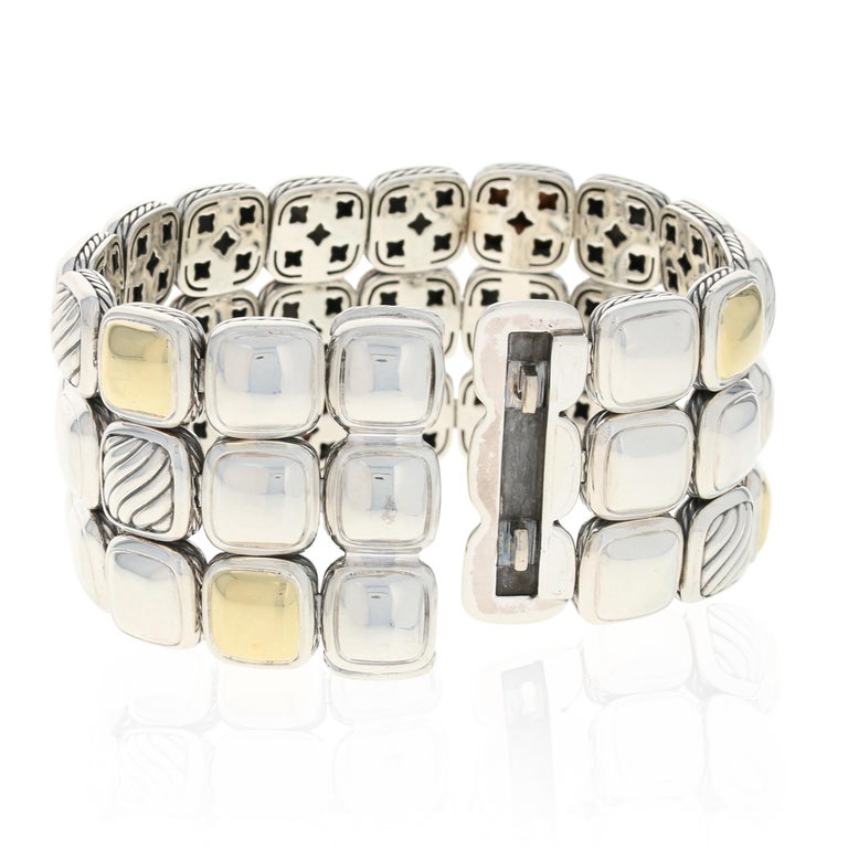 David Yurman Three-Row Chiclet Bracelet Sterling Silver and 18 Karat ...