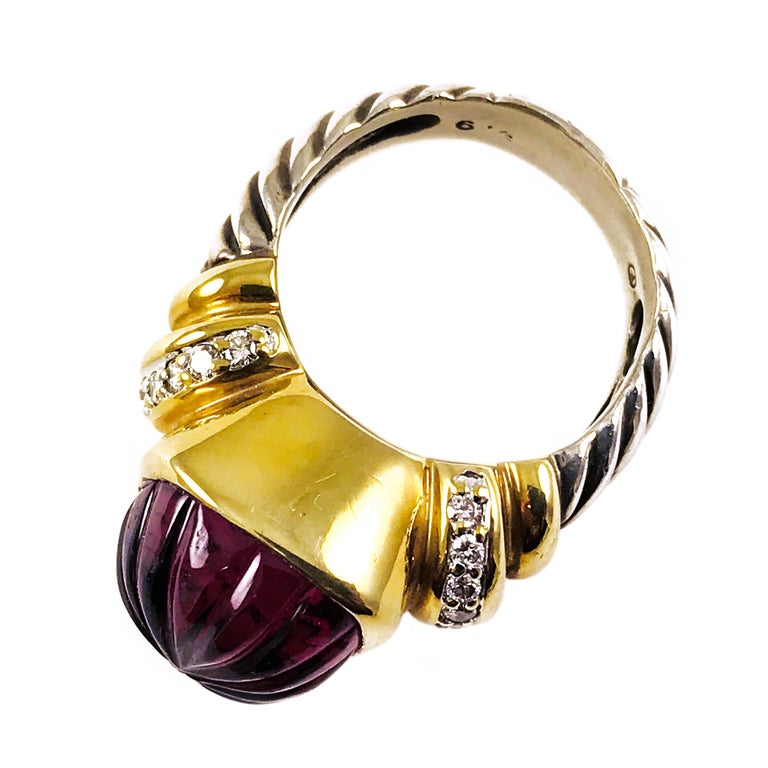 David Yurman Purple Fantasy Cut Amethyst Diamond Ring For Sale at 1stdibs