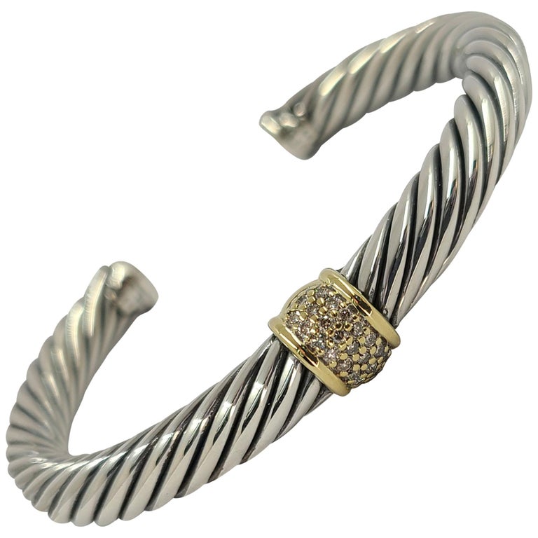David Yurman Two-Tone Reverse Diamond Cuff Bracelet at 1stDibs