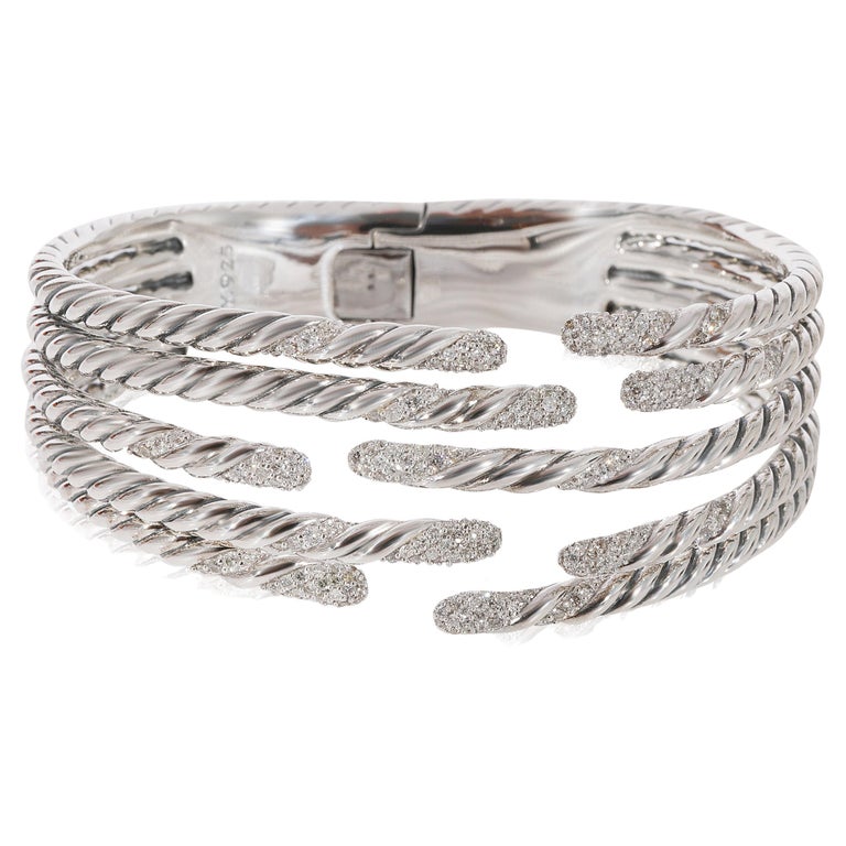 David Yurman Willow Diamond Open Hinged Cuff Sterling Silver 1.35 CTW ...
