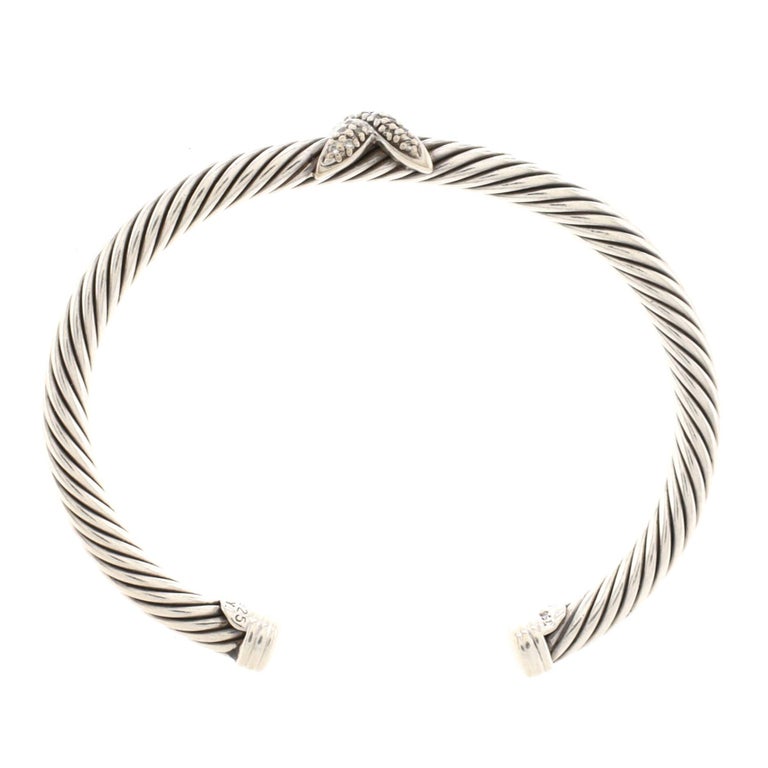 David Yurman X Cable Bracelet Sterling Silver and 18k White Gold with ...