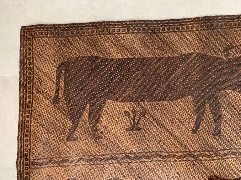 Dayak Tribe Mat with Buffalo Motif and Grass, Kalimantan, Indonesia For ...