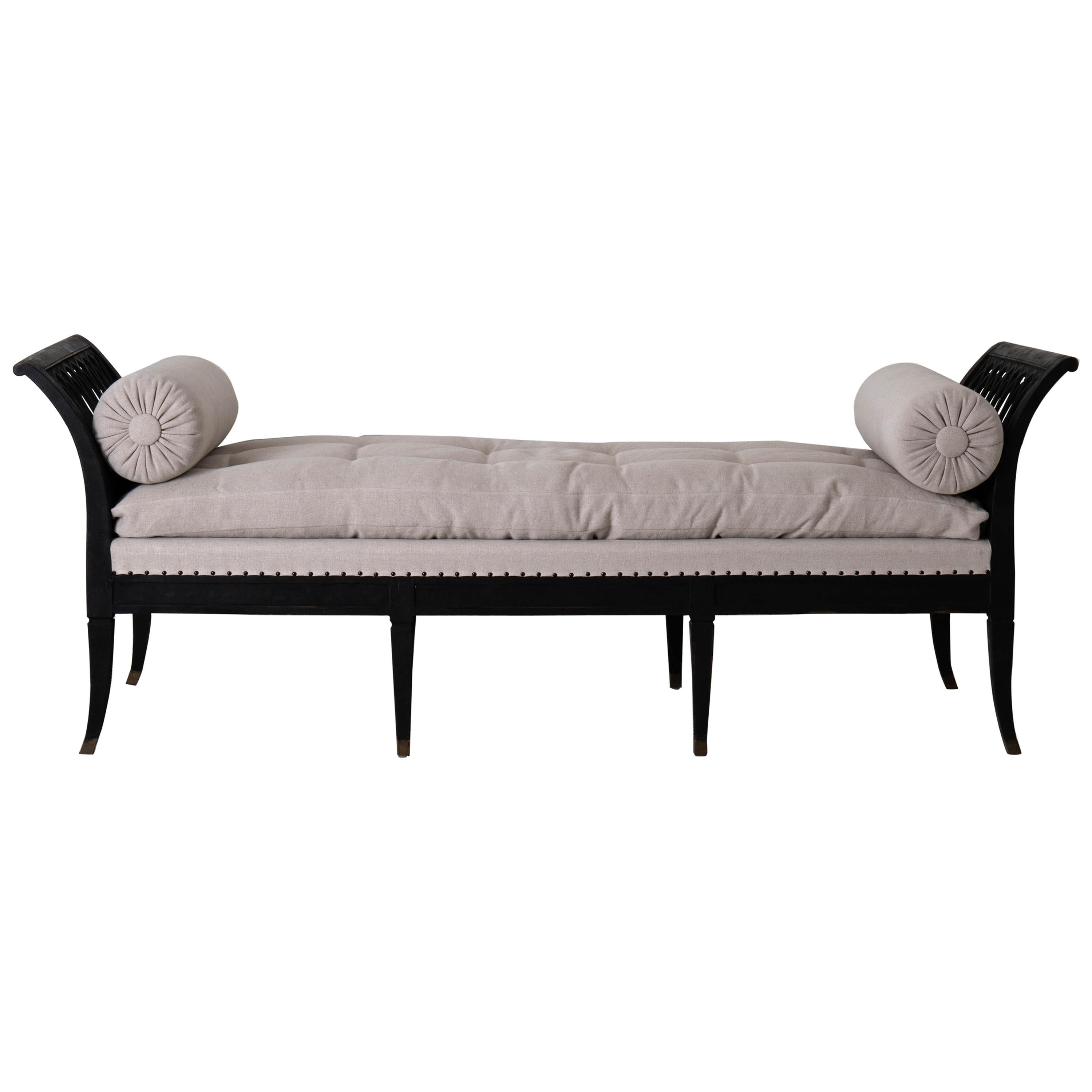 Daybed Bench Swedish 19th Century Empire Black Beige Linen, Sweden at ...